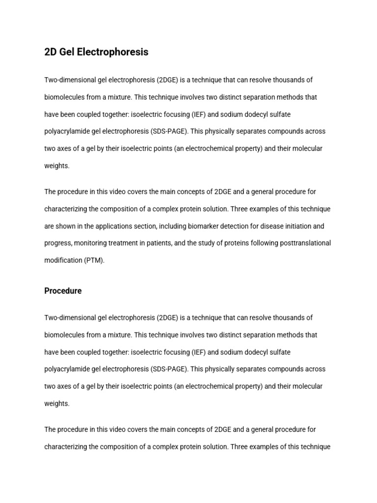 2D Gel Electrophoresis | PDF | Gel Electrophoresis | Polyacrylamide Gel ...