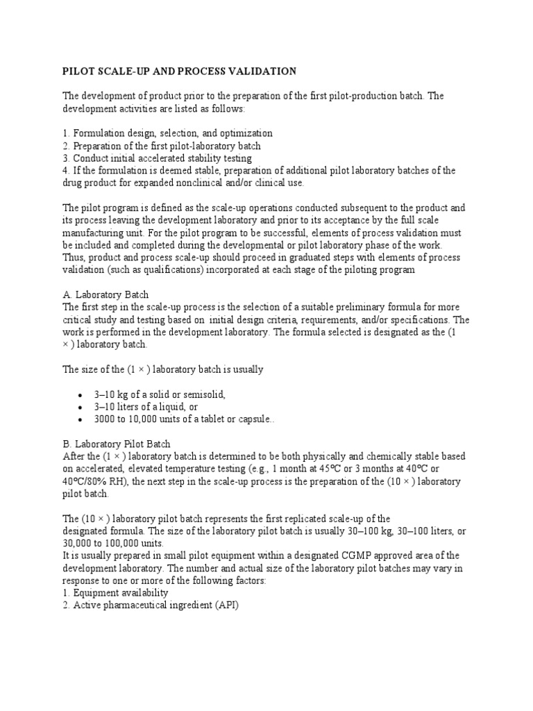 Pilot Scale | PDF | Pharmaceutical Formulation | Chemistry