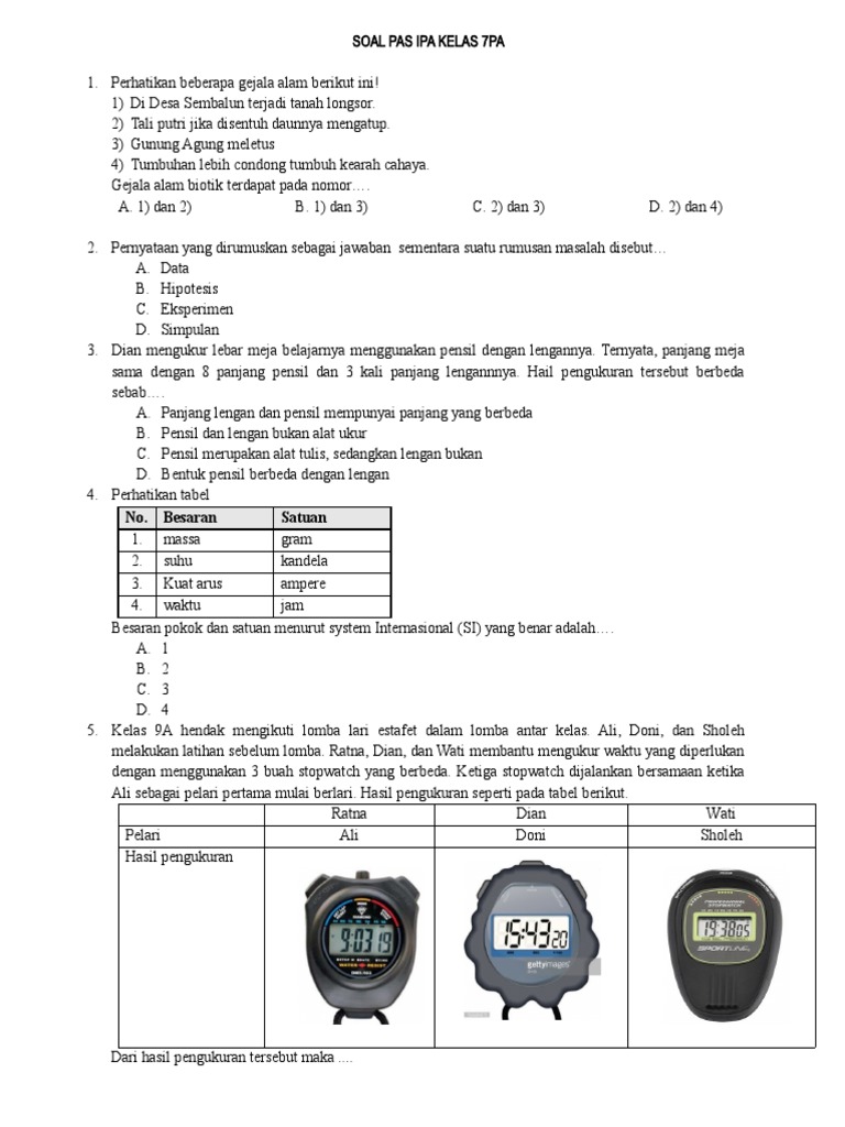 SOAL - PAS - IPA - 7PaA & B - 2021 30 Soal WORD | PDF | Kajian Bahasa Asing | Sains & Matematika