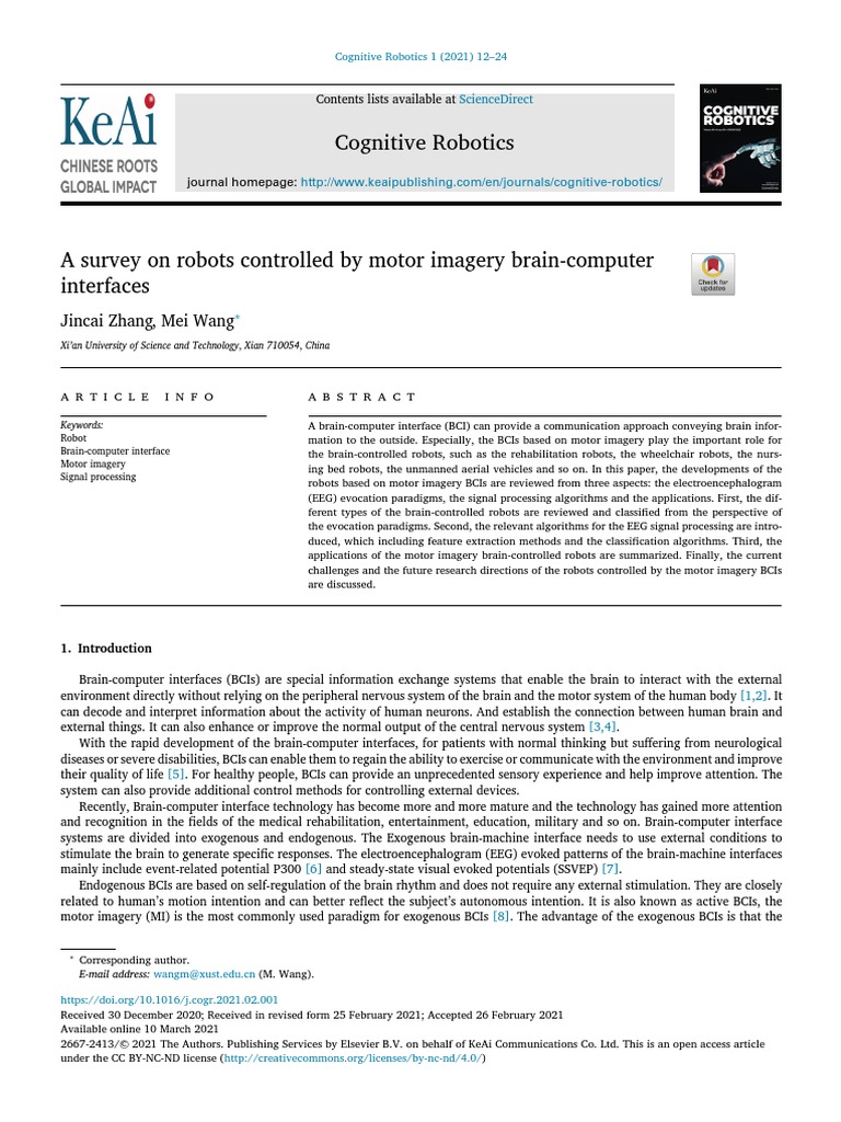 Zhang 2021 - A Survey On Robots Controlled by Motor Imagery Brain-Computer Interfaces | PDF ...