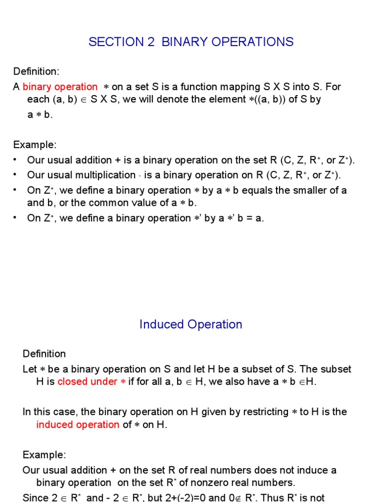 SECTION 2 Binary Operations | PDF | Mathematical Relations | Mathematical Analysis