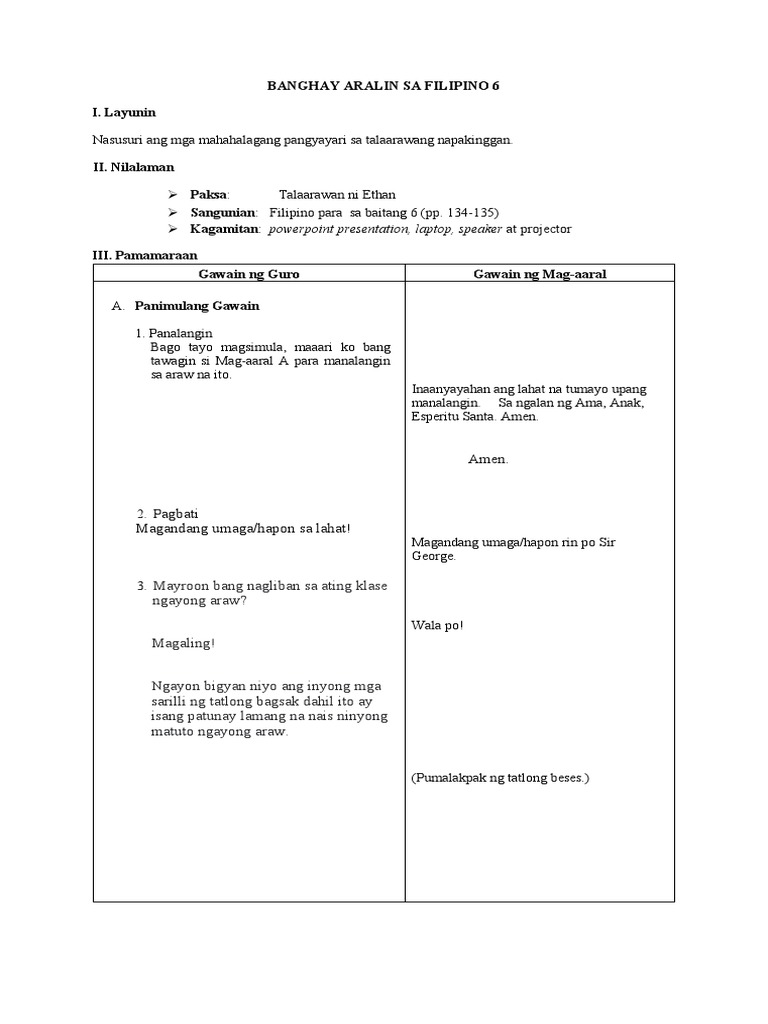 Banghay Sa Pakikinig Detalyadong Banghay | PDF