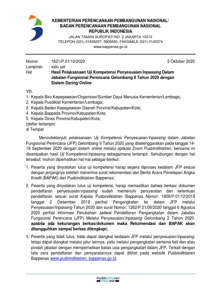 Hasil Uji Kompetensi Inpassing Dalam JFP Gelombang II Tahun 2020 - 2 | PDF