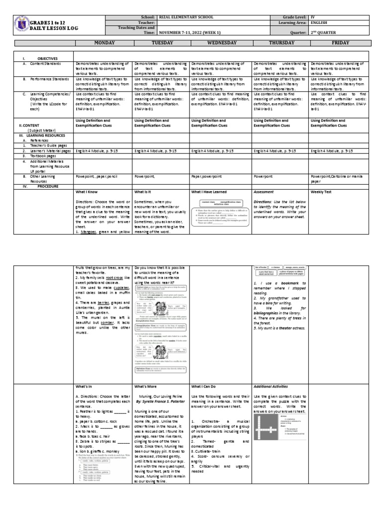 DLL - English 4 - Q2 - W1 | PDF | Understanding DLL - English 4 - Q2 - W1 | PDF | Understanding