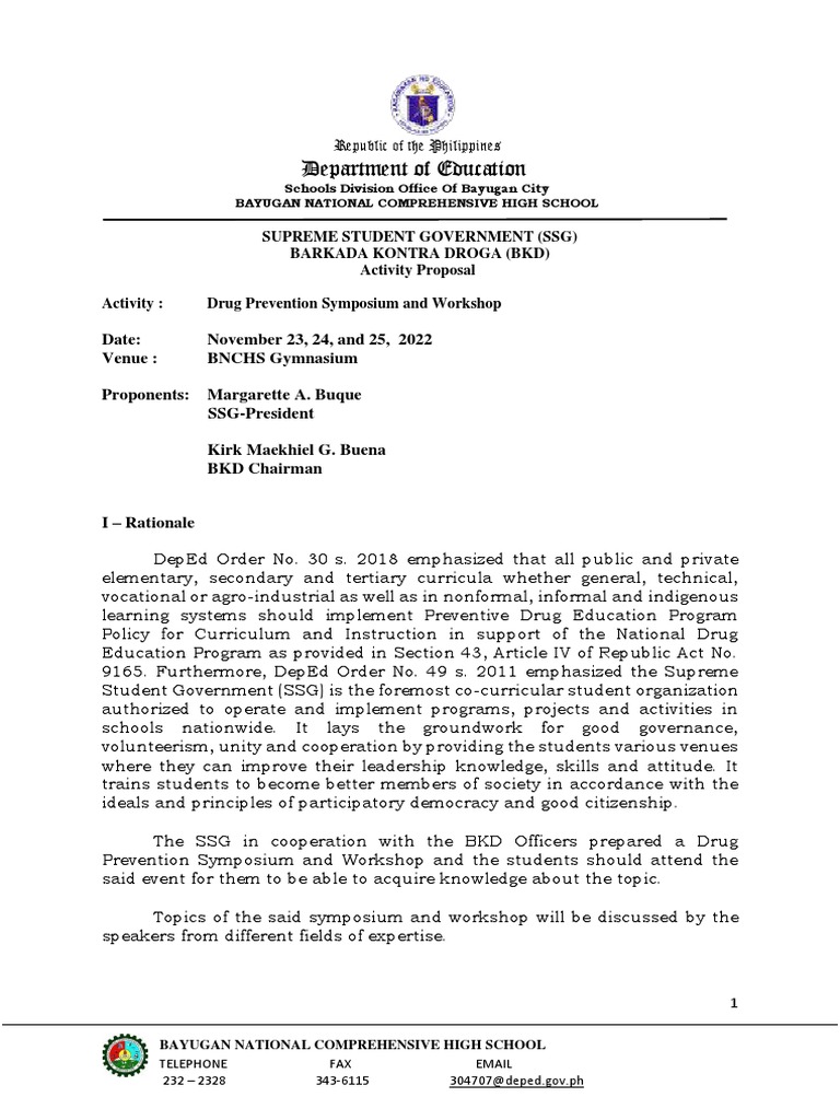 Revised SSG BKD Collab Drug Symposium Proposal | PDF | Curriculum