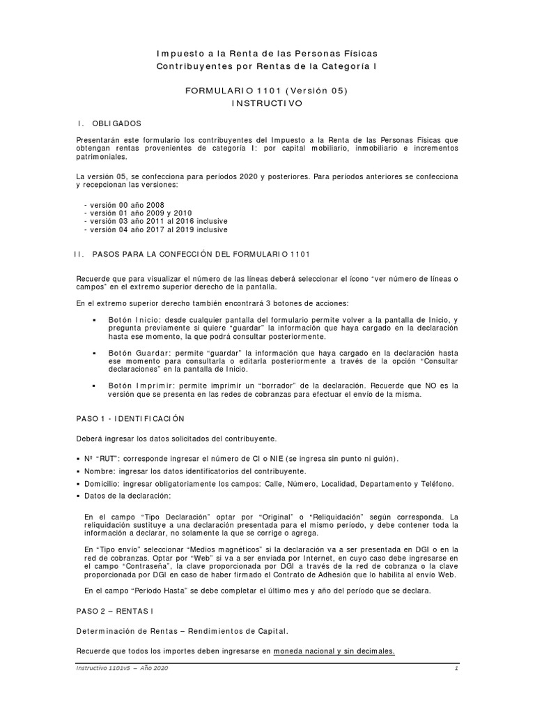 Instructivo Formulario 1101 DGI 2020 | PDF | Liquidación | Bancarrota