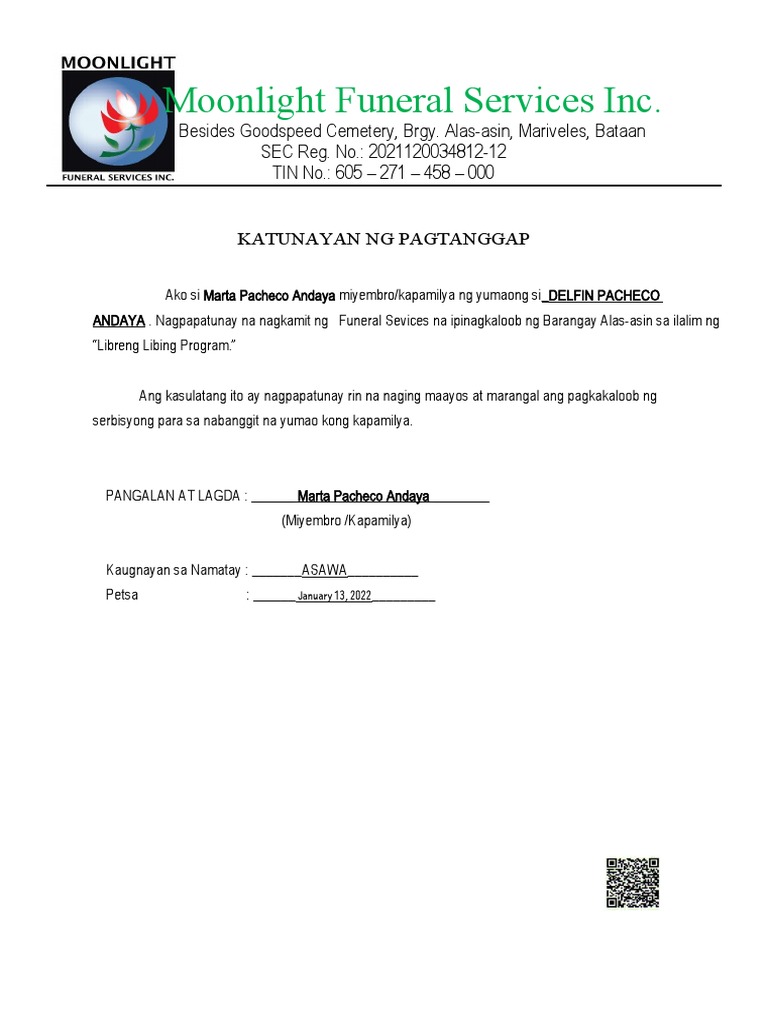 Katunayan NG Pagtanggap | PDF