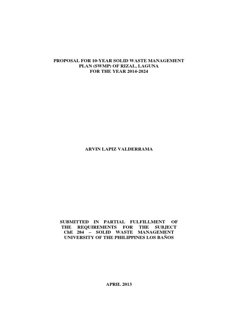 A Comprehensive 10-Year Solid Waste Management Plan for Rizal, Laguna ...