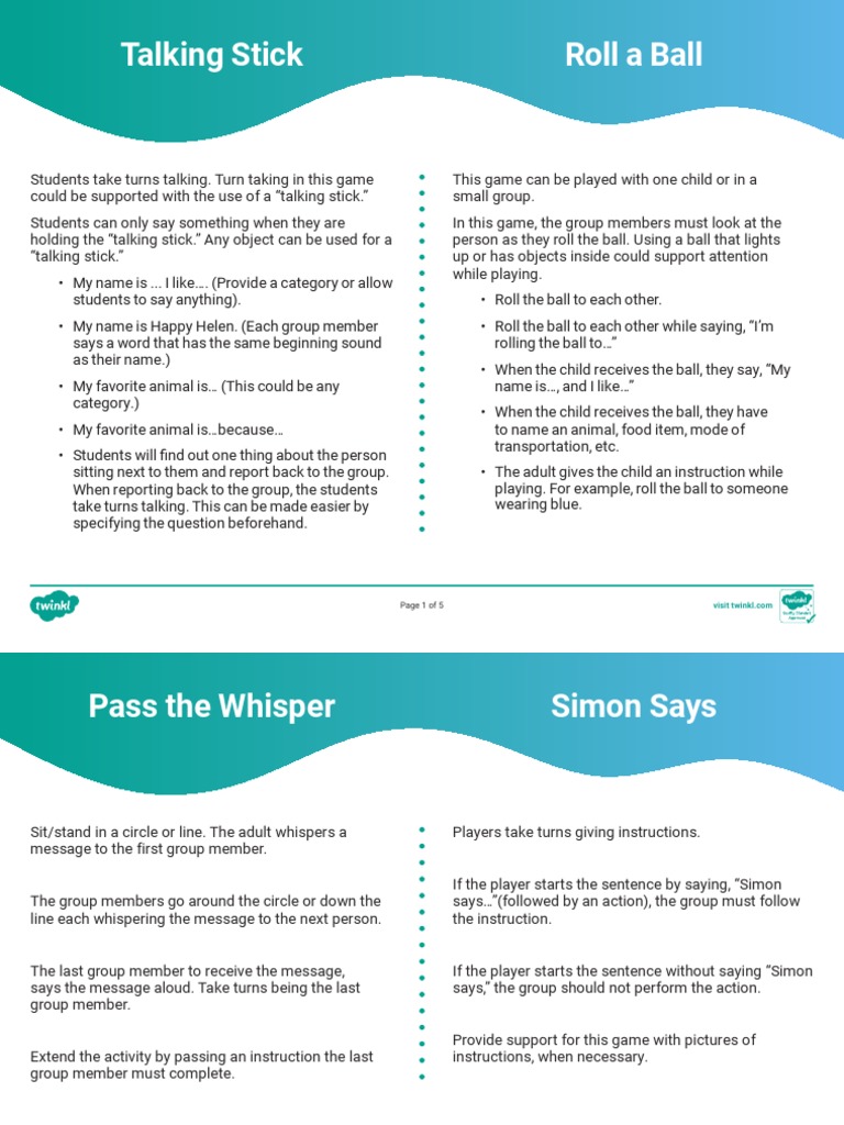 Game Ideas To Support Attention and Learning Activity Pack | PDF ...