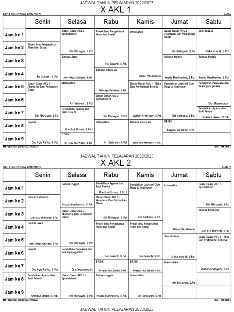 Update Jadwal Kelas Oktober | PDF