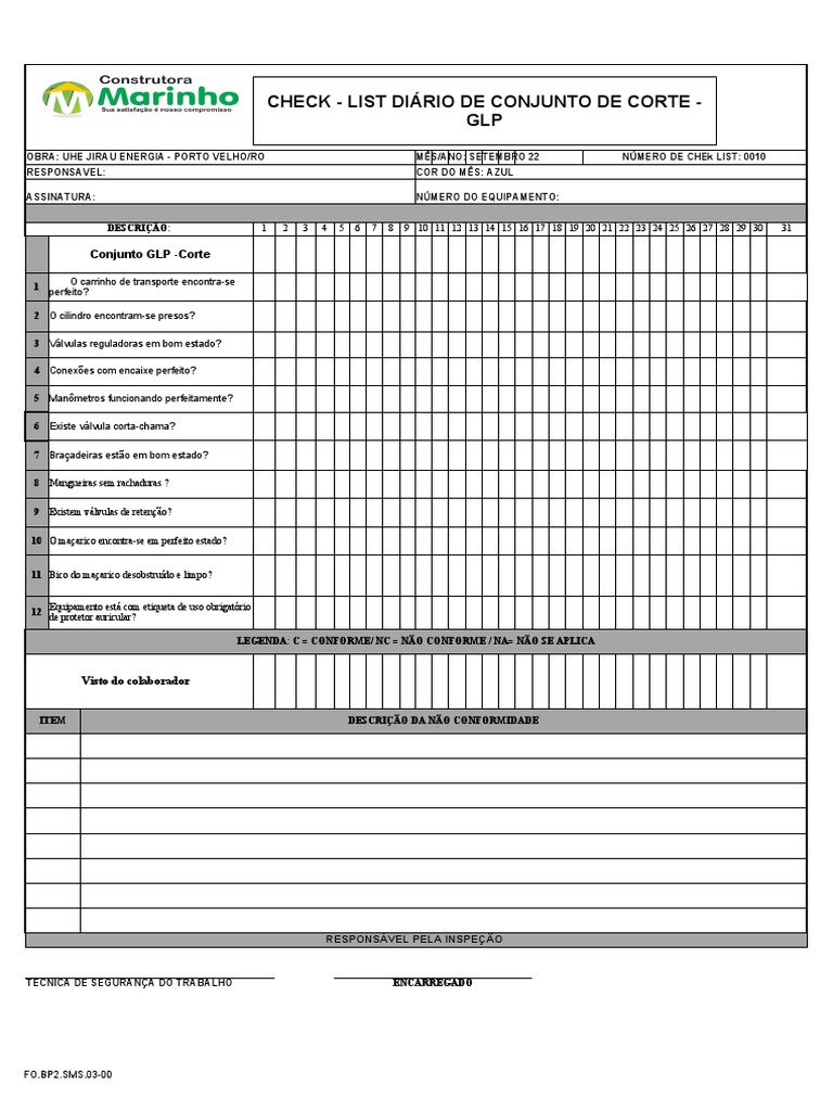Check List Diário - GLP - CORTE | PDF