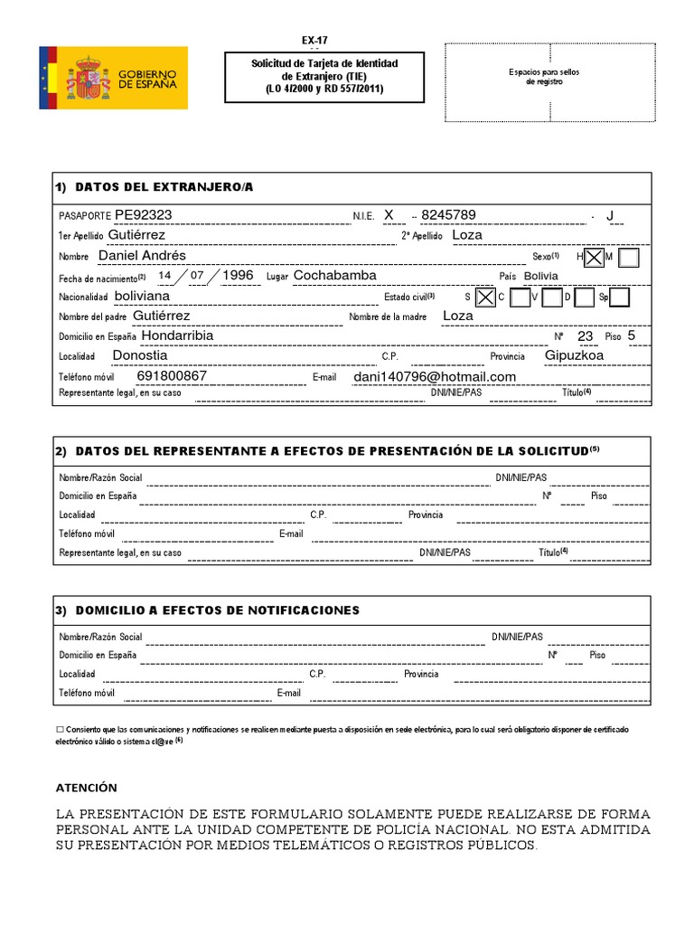 Solicitud de Tarjeta de Identidad de Extranjero | PDF | Privacidad de ...