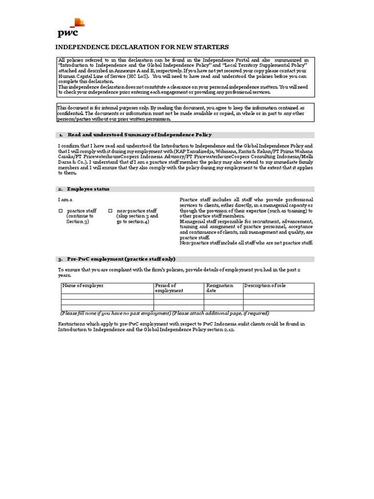 Independence Declaration Form 2018 (061118) - 1-2 | PDF ...