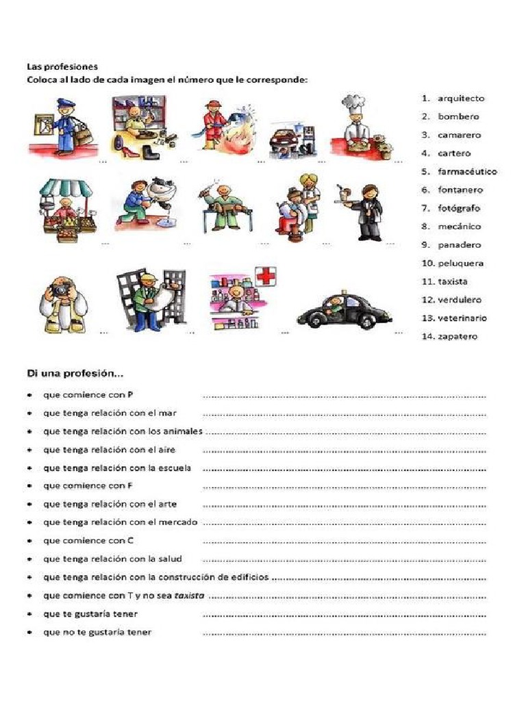Ficha Sobre Las Profesiones | PDF
