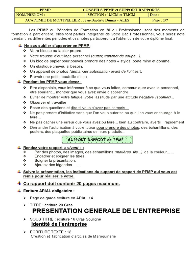 Conseils pour réussir votre PFMP | PDF