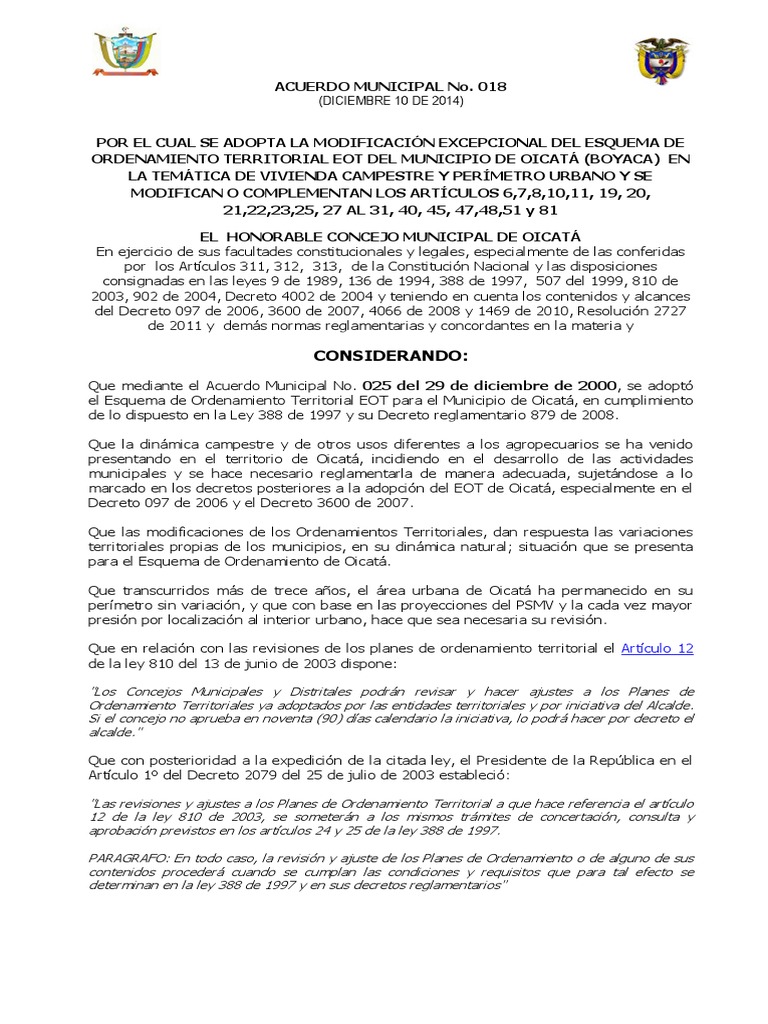1033 - Modificacion Plan de Ordenamiento Territorial | PDF | Área rural ...