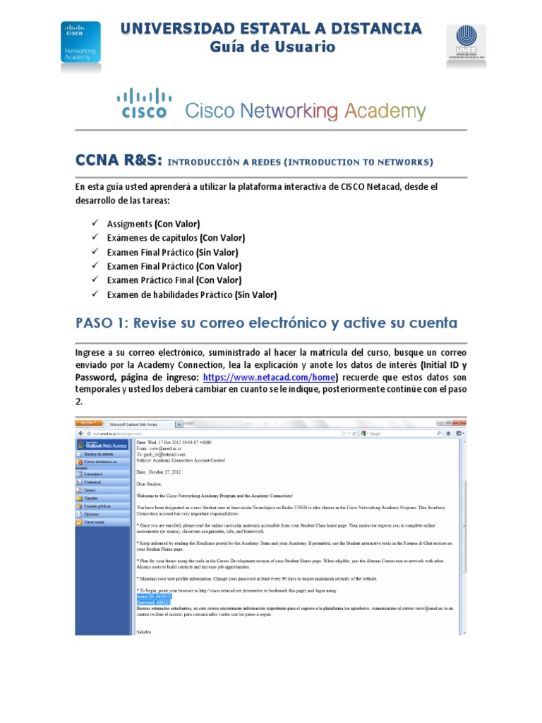 Guia de Usuario - CISCO Netacad | PDF | Prueba (evaluación) | Archivo ...
