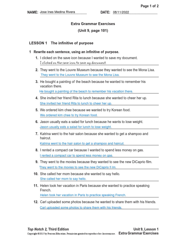 Grammar Exercises 1 Unit 9 | PDF