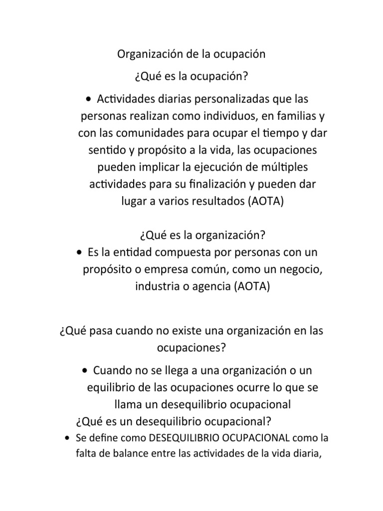 Organización de La Ocupacion | PDF | Adultos | Terapia ocupacional