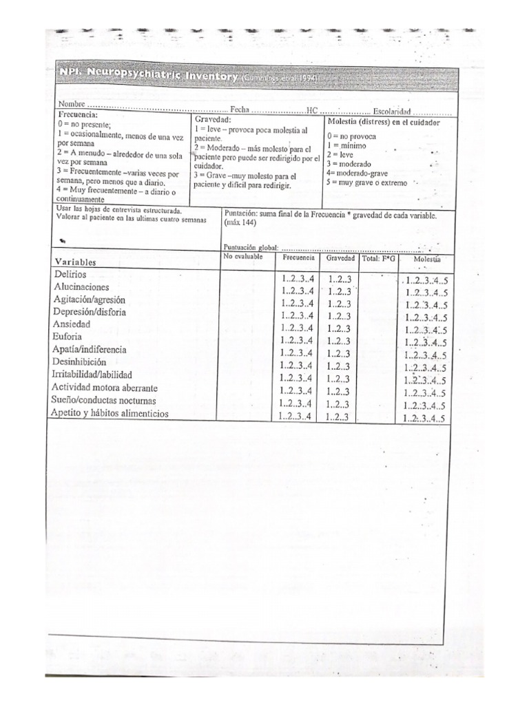 NPI Inventory Neuropsychiatruc | PDF