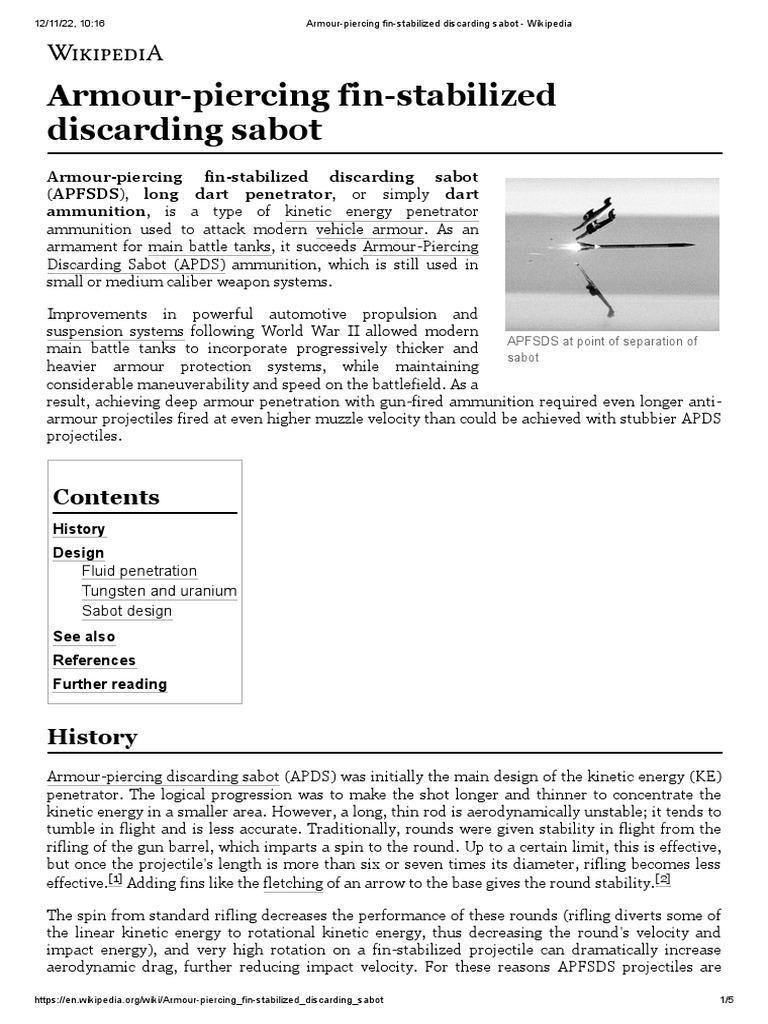 Armour-Piercing Fin-Stabilized Discarding Sabot - Wikipedia | PDF ...