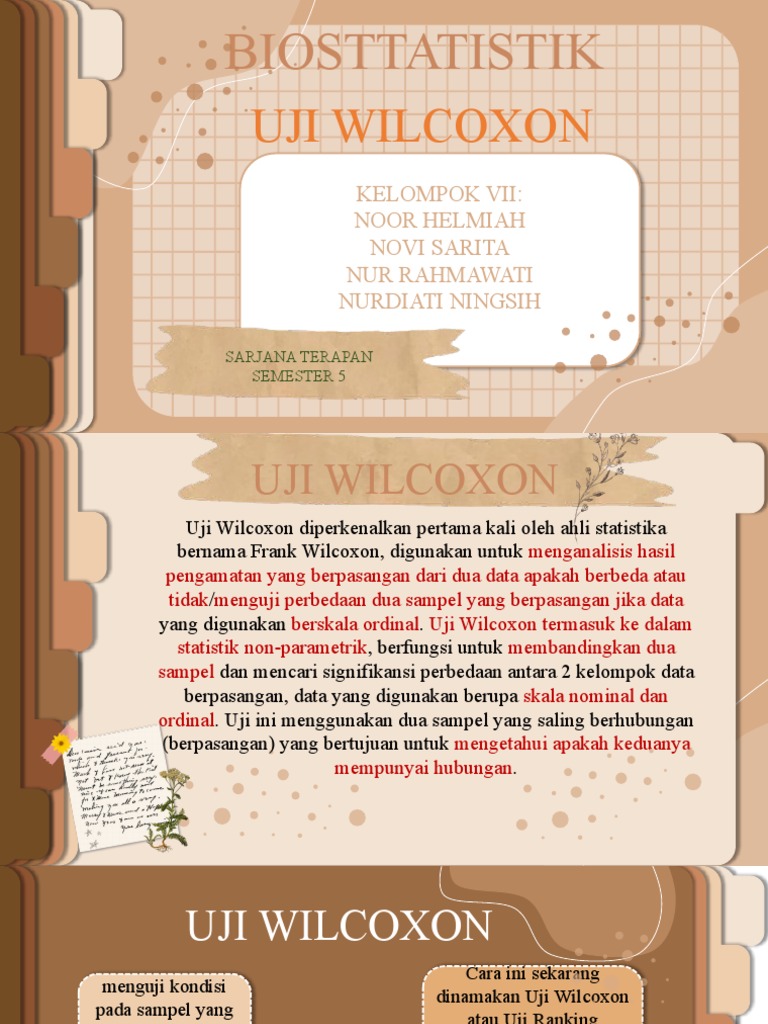 Biostatistik Uji Wilcoxon - Kel 7 | PDF Biostatistik Uji Wilcoxon - Kel 7 | PDF