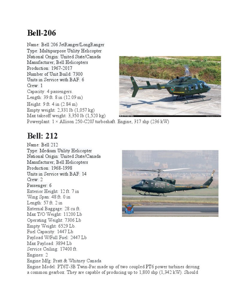 Bangladesh Air Force Helicopter Specs | PDF | Helicopter | Aviation