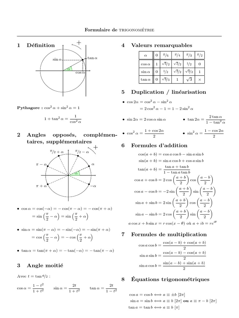 Formulaire de trigonométrie 2010-2011 | PDF | Géométrie | Trigonométrie