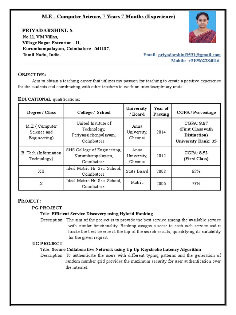 Priyadarshini Resume 30. 09. 2022 | PDF | Application Software | Computer Science