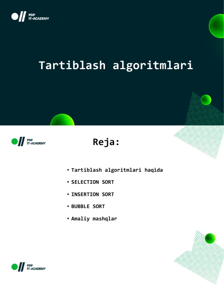 10-Dars. Tartiblash Algoritmlari | PDF | Software Engineering | Applied ...