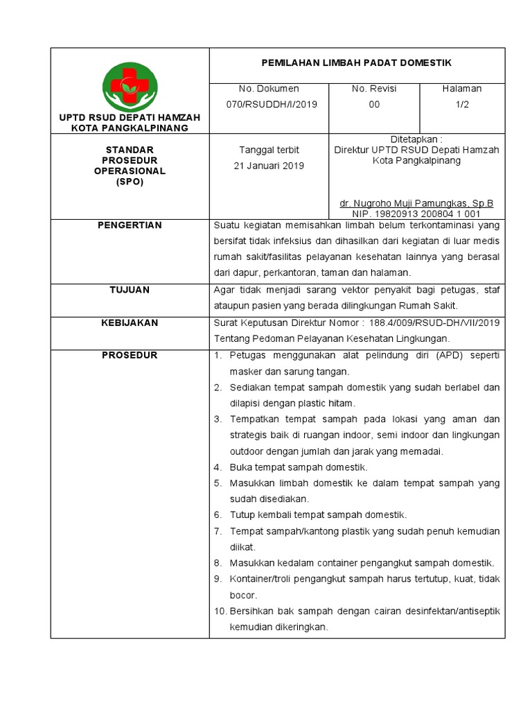 Spo PEMILAHAN LIMBAH PADAT DOMESTIK NEW | PDF | Kesehatan Holistik | Sains & Matematika