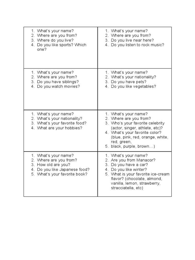 Session 2 Speed Dating Cards | PDF | Language Arts & Discipline