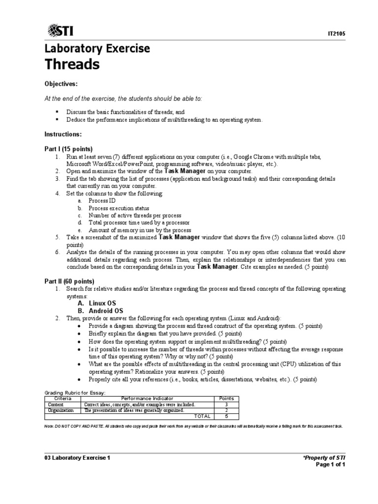 03 Laboratory Exercise 1 | PDF | Process (Computing) | Thread (Computing)