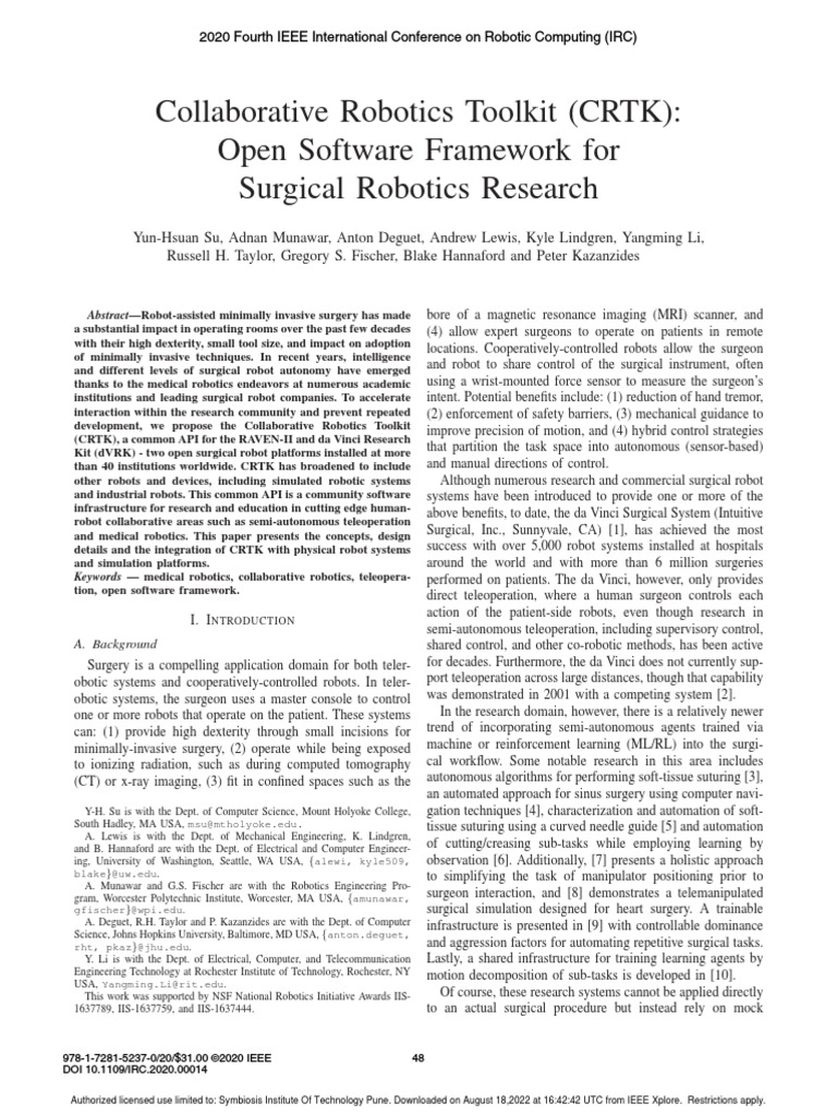 Collaborative Robotics Toolkit CRTK Open Software Framework For Surgical Robotics Research-2 ...
