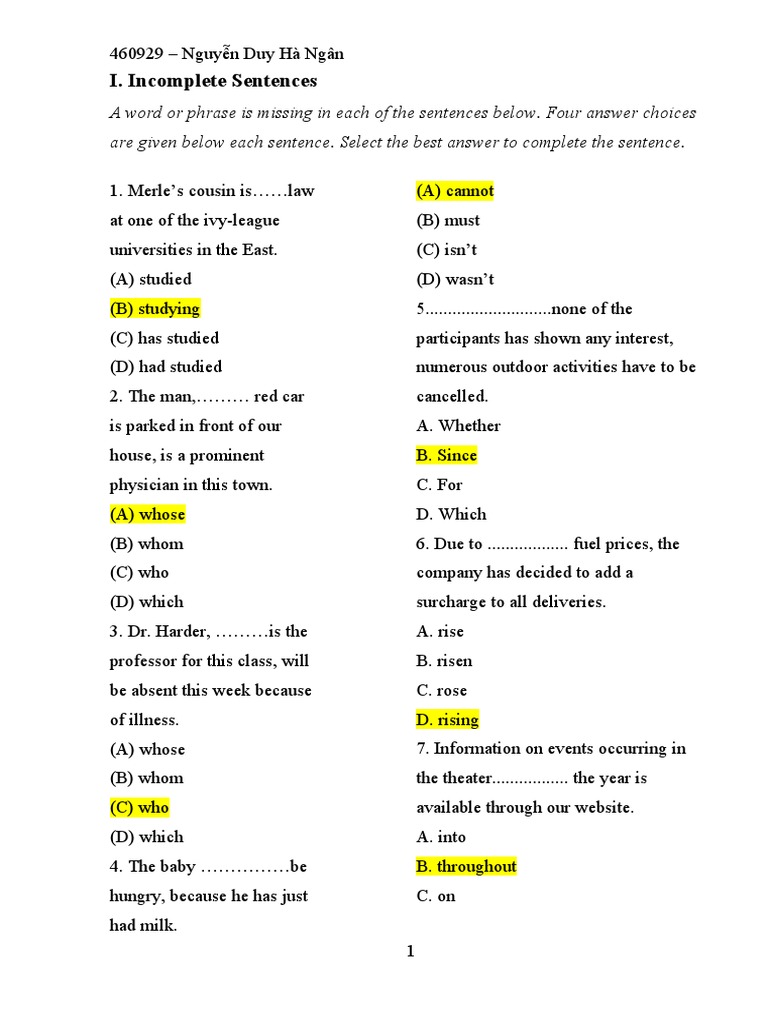 Analysis of an English Proficiency Exam with Multiple Choice Questions on Grammar, Vocabulary ...