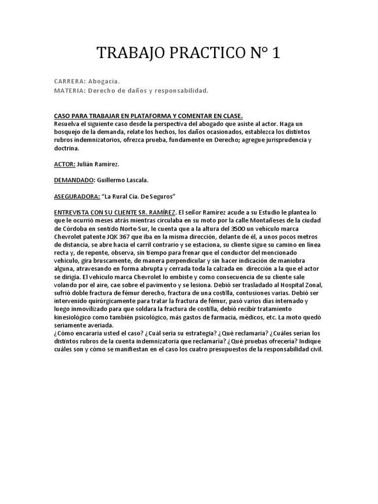 TP Obligatorio - Caso Julian Ramirez | PDF | Daños y perjuicios | Caso de ley