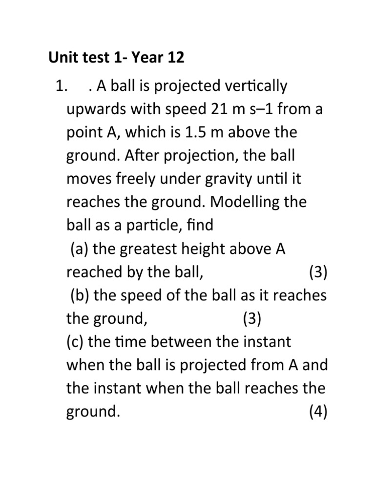 Year 12 Physics Unit Test: Motion Analysis | PDF