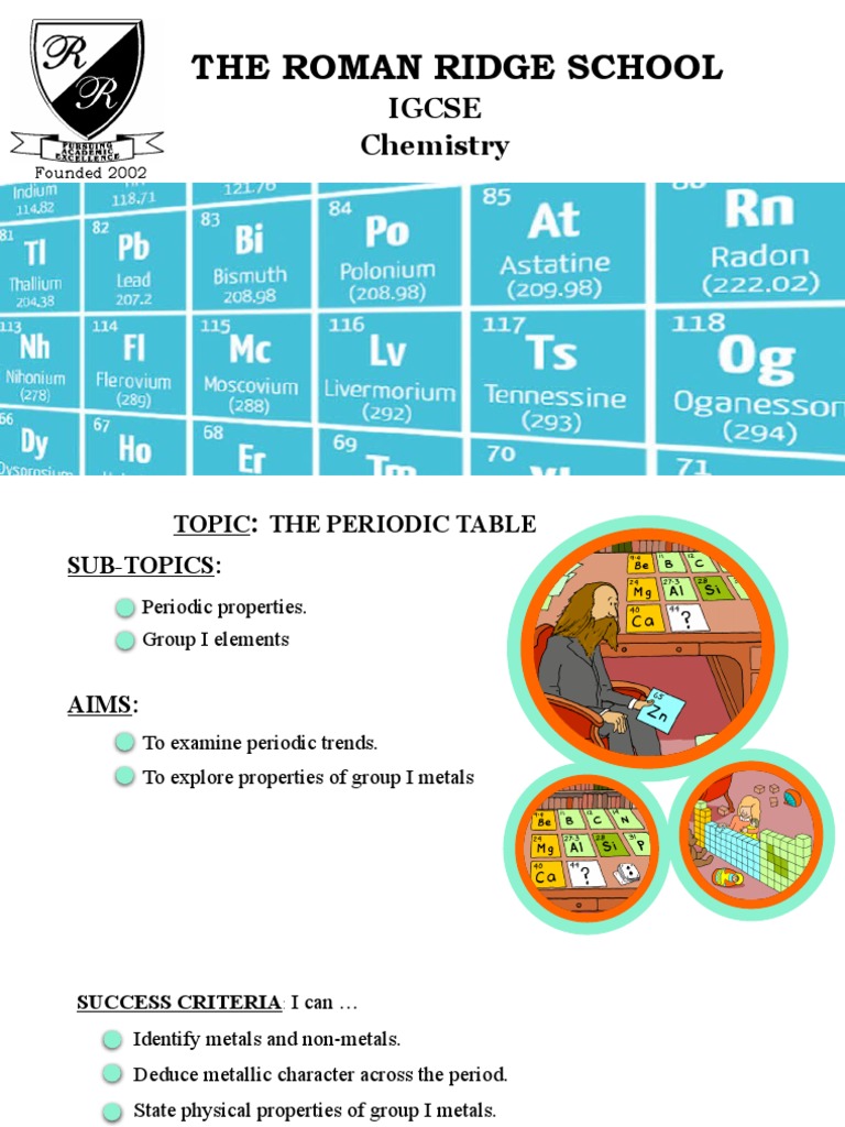 Igcse Chemistry The Periodic Table Pdf Chlorine Ion