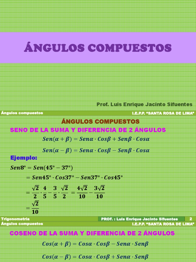 Trigonometría 7 Ángulos Compuestos - Diapositivas | PDF | Geometría | Funciones trigonométricas