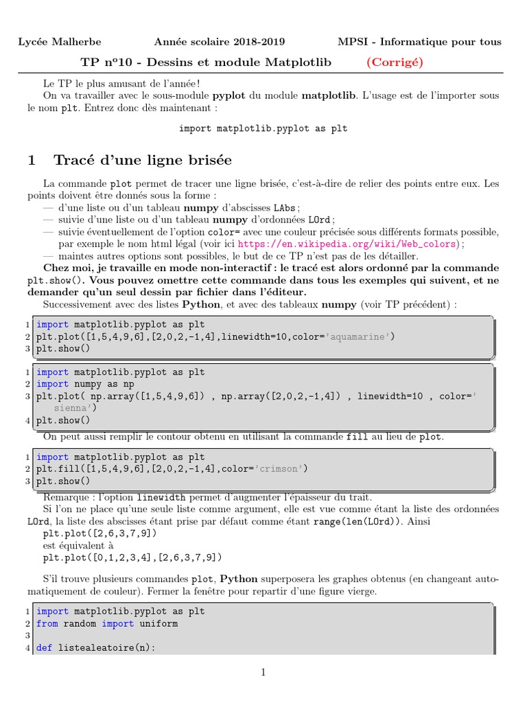 TP Matplotlib: Tracer et Analyser | PDF | Objets mathématiques | Mathématiques