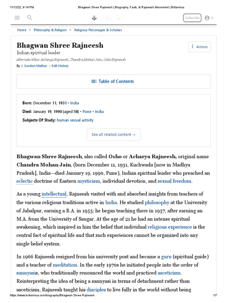 Bhagwan Shree Rajneesh - Biography, Facts, & Rajneesh Movement ...