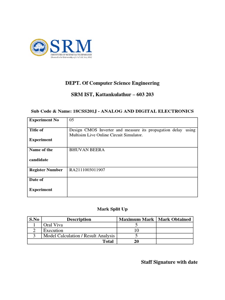 Ade Exp 5 Bhuvan Beera | PDF | Cmos | Logic Gate Ade Exp 5 Bhuvan Beera | PDF | Cmos | Logic Gate