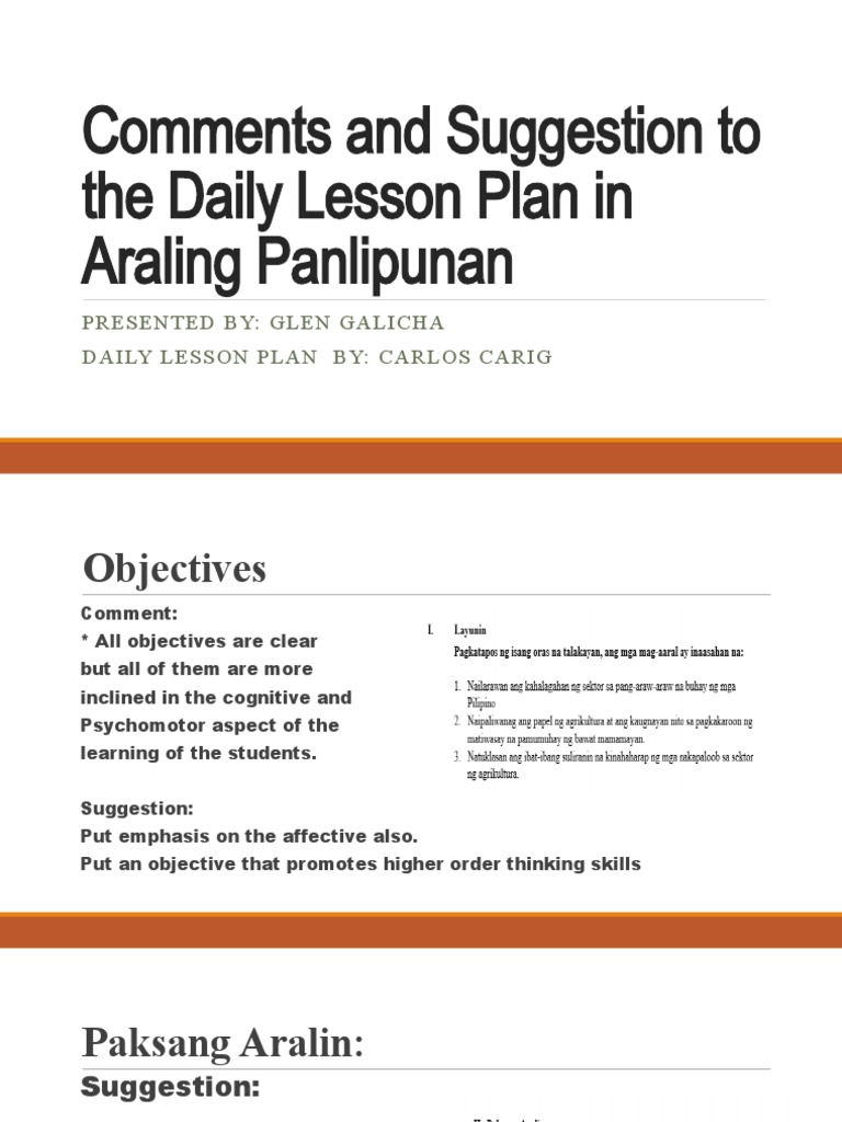 Comments and Suggestion To The Daily Lesson Plan | PDF