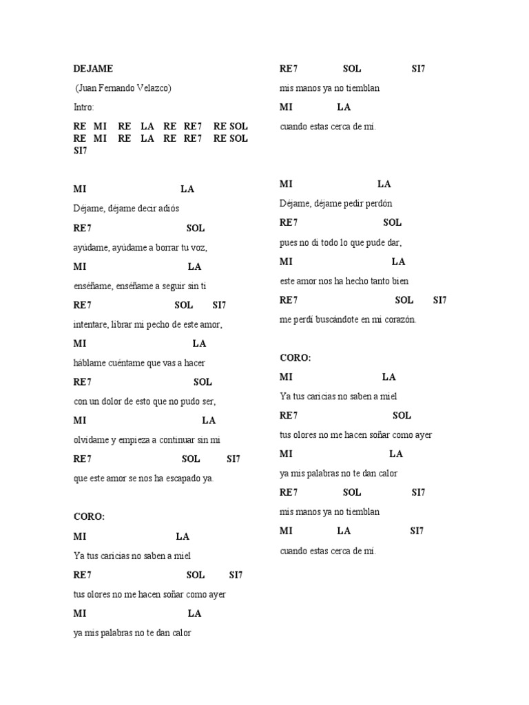 DEJAME (Juan Fernando Velazco) | PDF