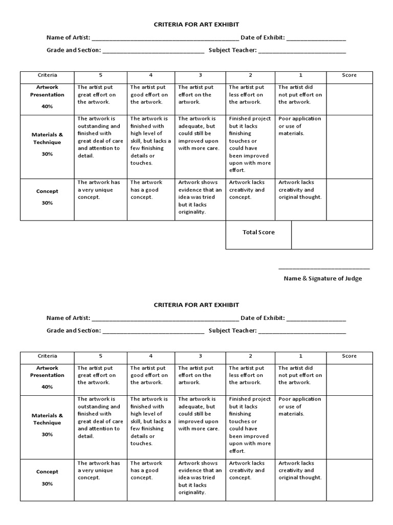 Art Exhibit Judging Criteria | PDF | Creativity | Cognition