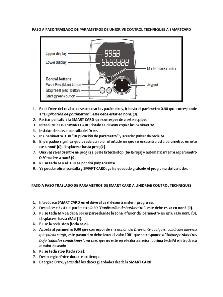 Paso A Paso Traslado de Parametros de Unidrive Control Techniques A Smartcard | PDF