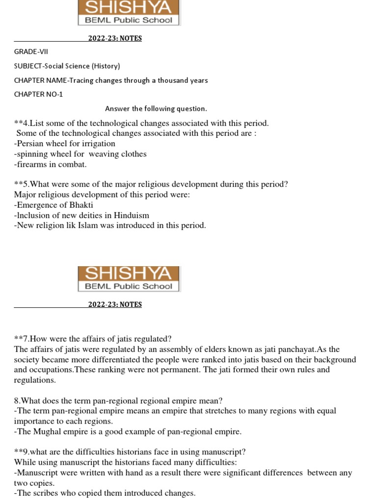 Grade VII-SSC - History Tracing Changes Through A Thousand Years | PDF