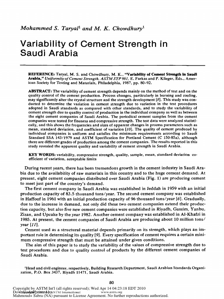 Cement Variability in KSA | PDF | Cement | Mortar (Masonry)