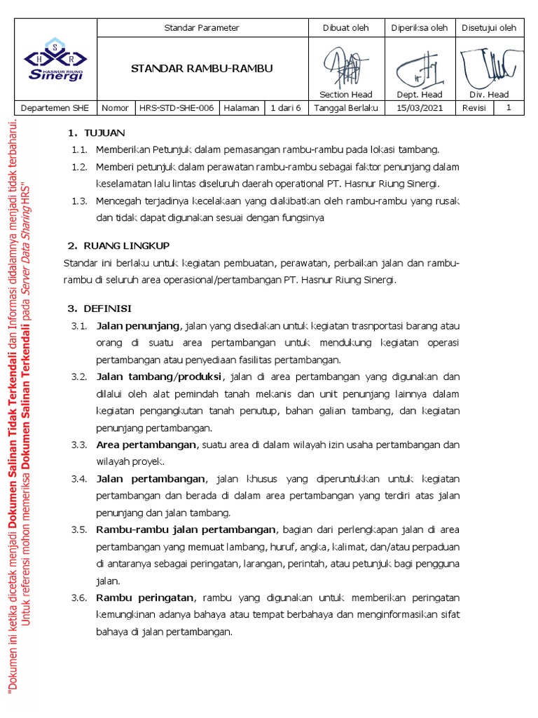 HRS-STD-SHE-006 Standar Rambu-Rambu - Rev.1 | PDF
