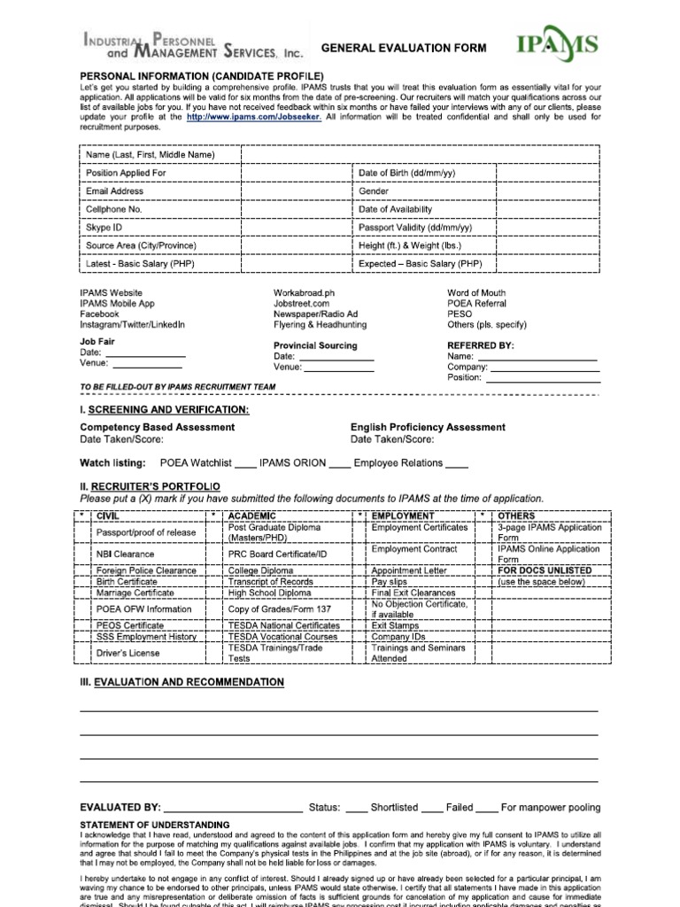 Ipams Form | PDF